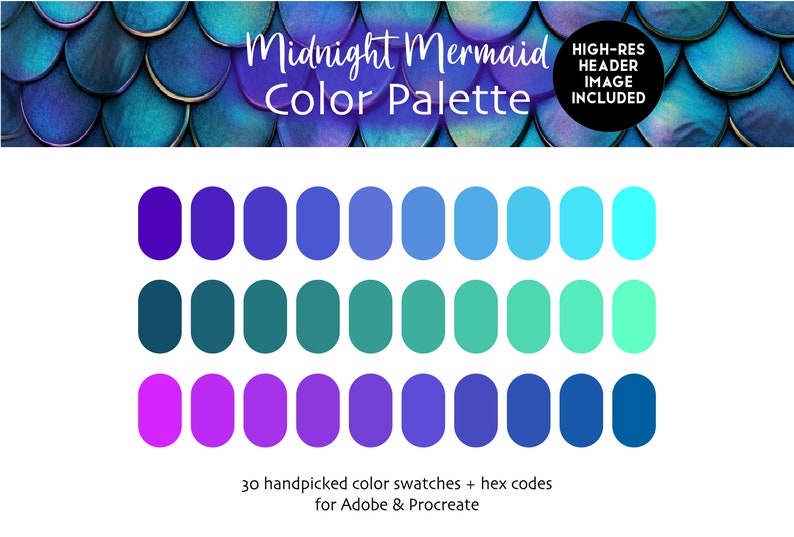 Midnight Mermaid Procreate & Adobe Digital Color Palette | Instant Download | HEX Codes ...