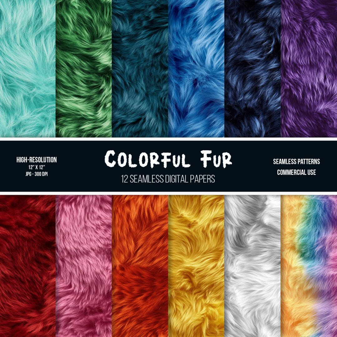 Colorful Fur Seamless Digital Paper: Rainbow Fuzzy Textures (digital ...