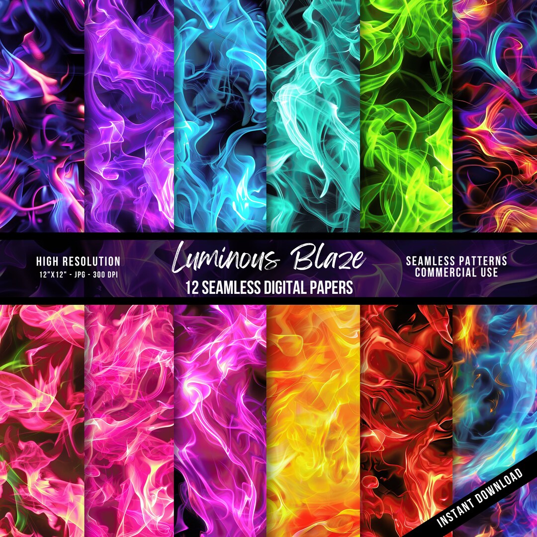 Colorful Flames Digital Paper: Luminous Blaze Seamless Patterns (digital Download) - Etsy