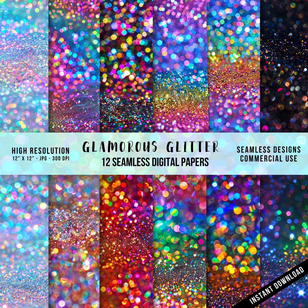 Glamorous Glitter Digital Paper: Seamless Rainbow Iridescent Patterns ...