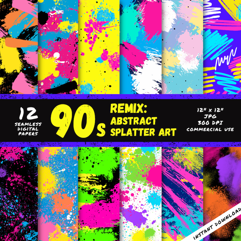 90s Abstract Paint Splatter Seamless Digital Paper | Commercial Use ...