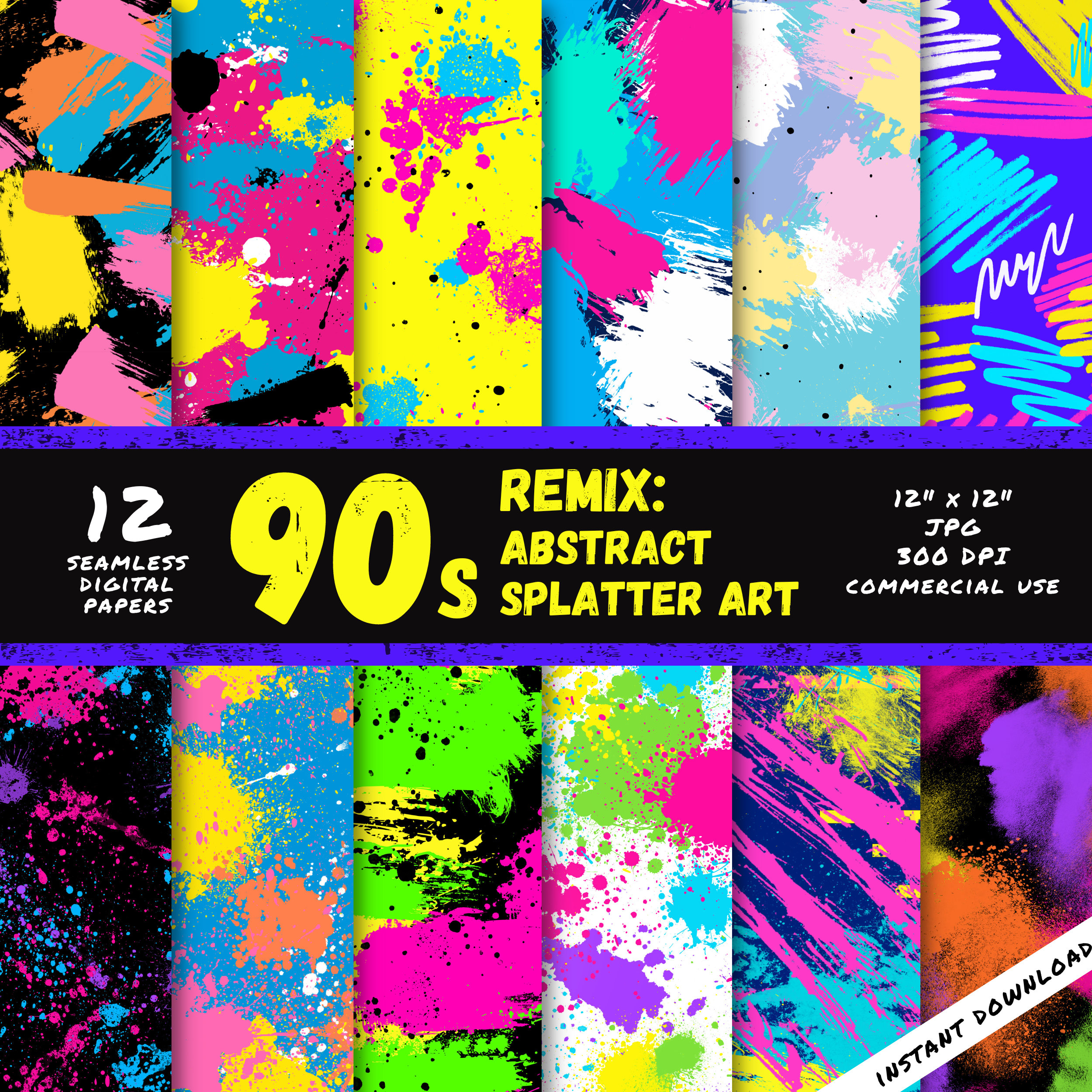 90s Remix: Abstract Splatter Art Seamless Digital Paper | Commercial ...
