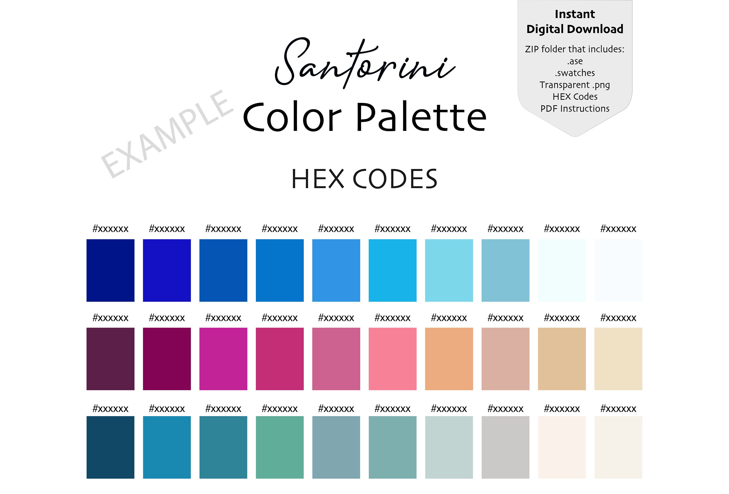 Santorini Inspired Digital Color Palette: 30 Hues for Procreate & Adobe ...