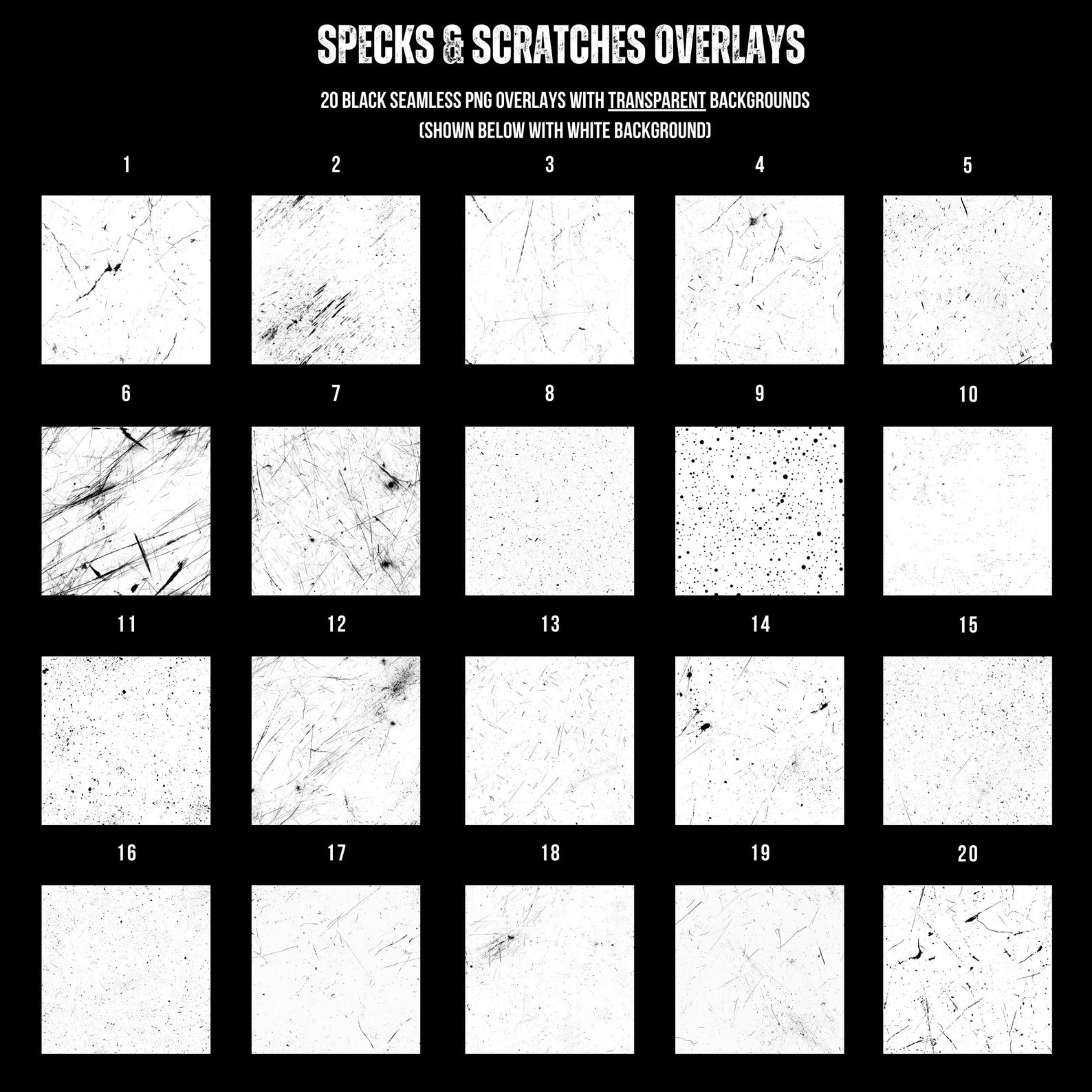 Black AND White Specks & Scratches 40 Seamless Overlays (20 Patterns ...