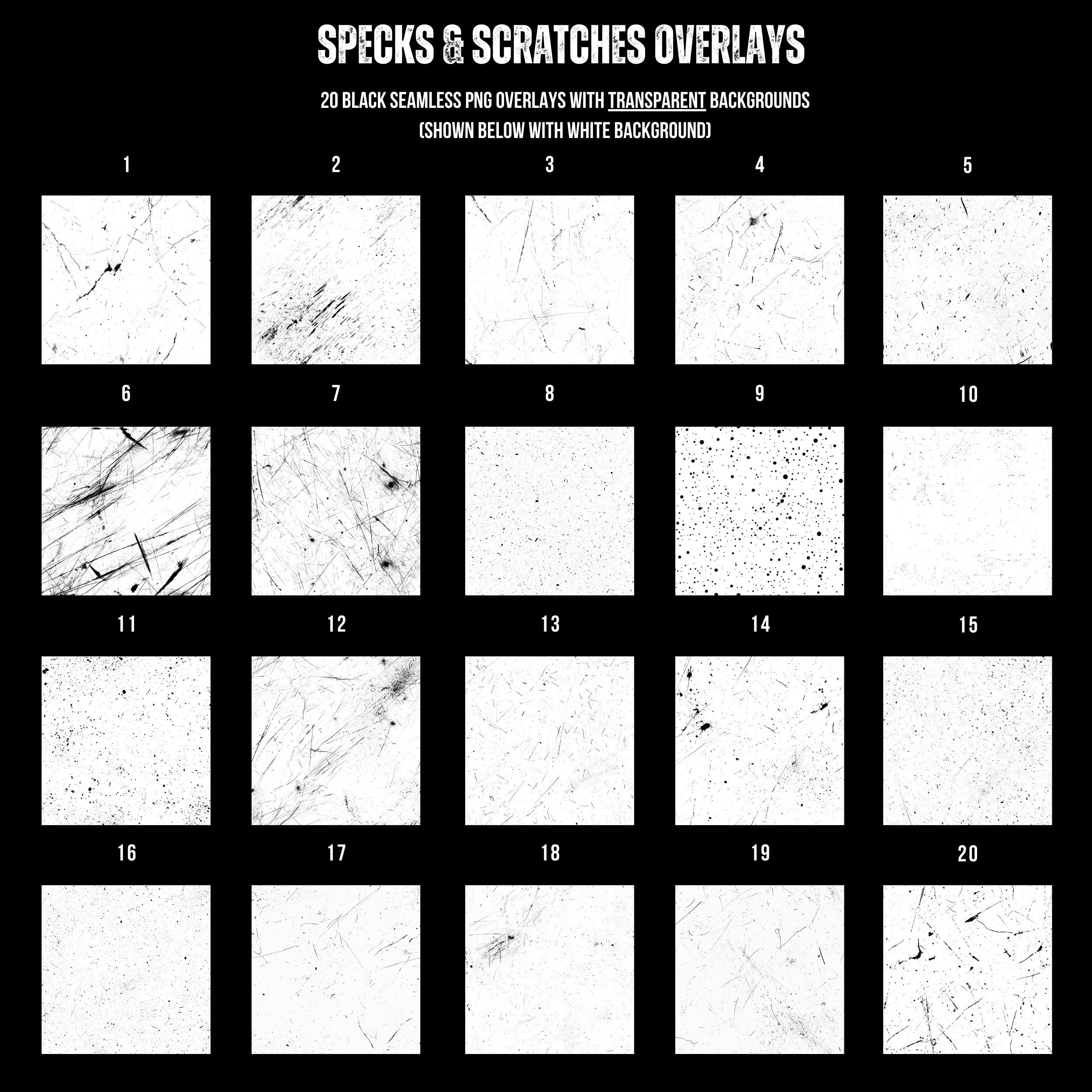 Black AND White Specks & Scratches 40 Seamless Overlays (20 Patterns ...