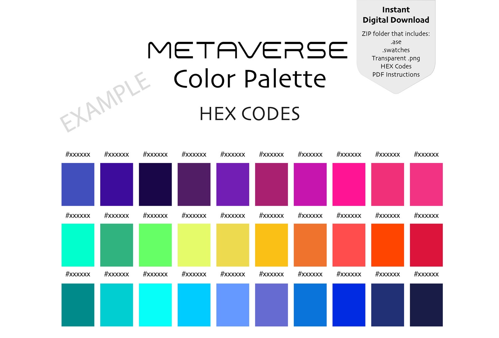 Metaverse Digital Color Palette: 30 Cyberpunk Hues for Procreate ...