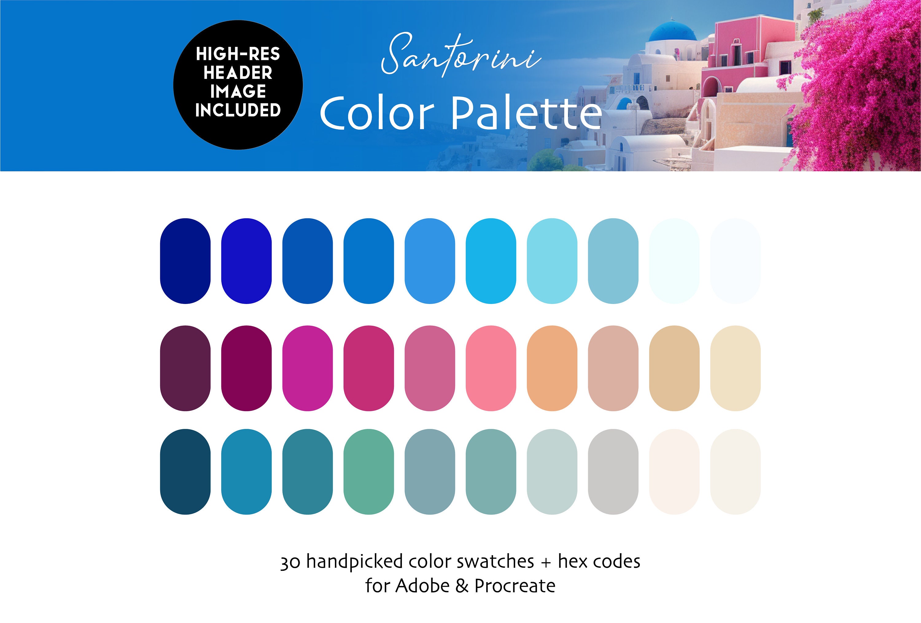 Santorini Inspired Procreate & Adobe Digital Color Palette | Instant ...