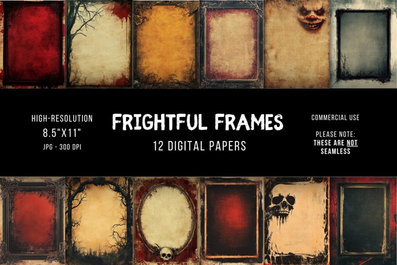 Horror Frames Digital Paper: Halloween Borders (8.5"x11" JPG Digital ...
