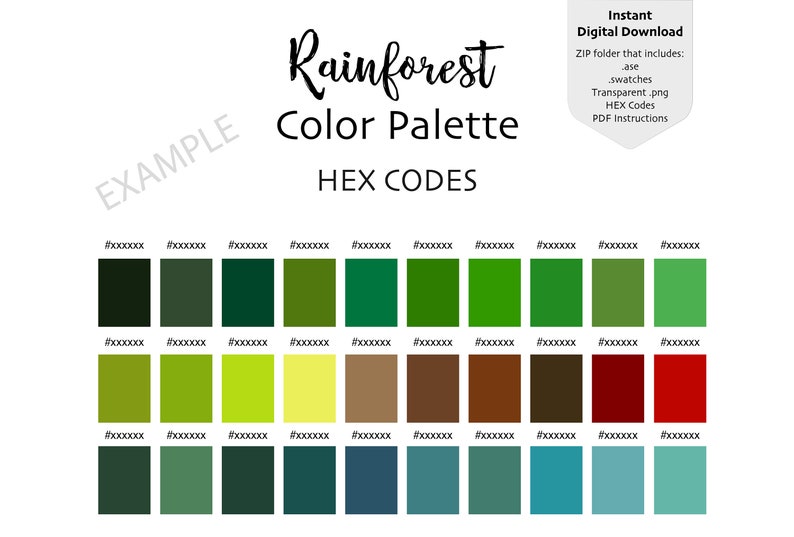 Rainforest Digital Color Palette: 30 Tropical Hues for Procreate ...