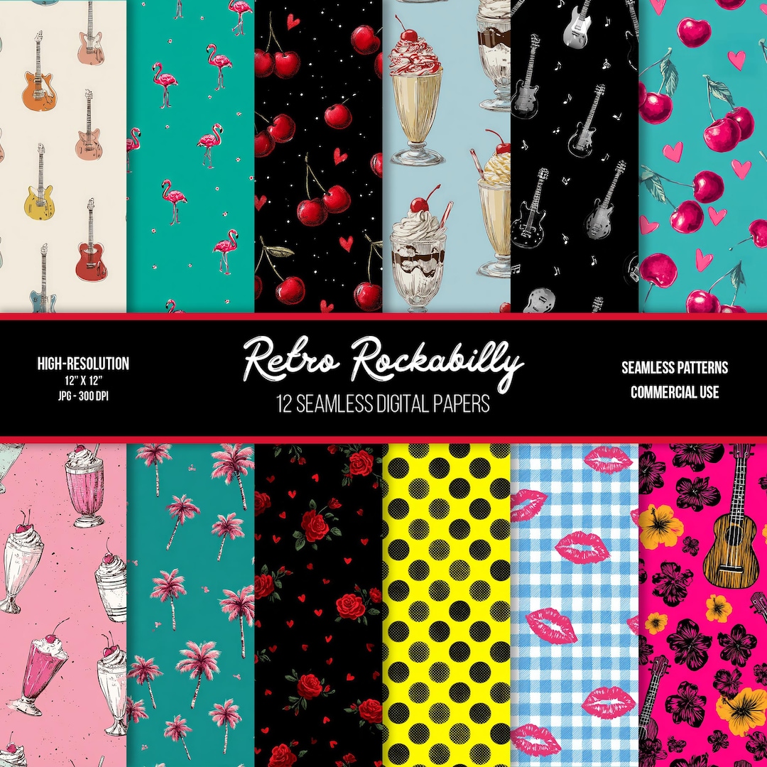 Retro Rockabilly Digital Paper: Seamless 50s Vintage Patterns (digital Download) - Etsy