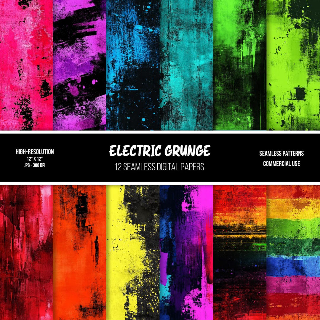 Electric Grunge Digital Paper: Seamless Rainbow Texture Backgrounds ...