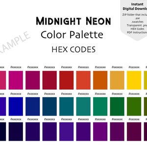 Midnight Neon Digital Color Palette: 30 Hues for Procreate & Adobe ...