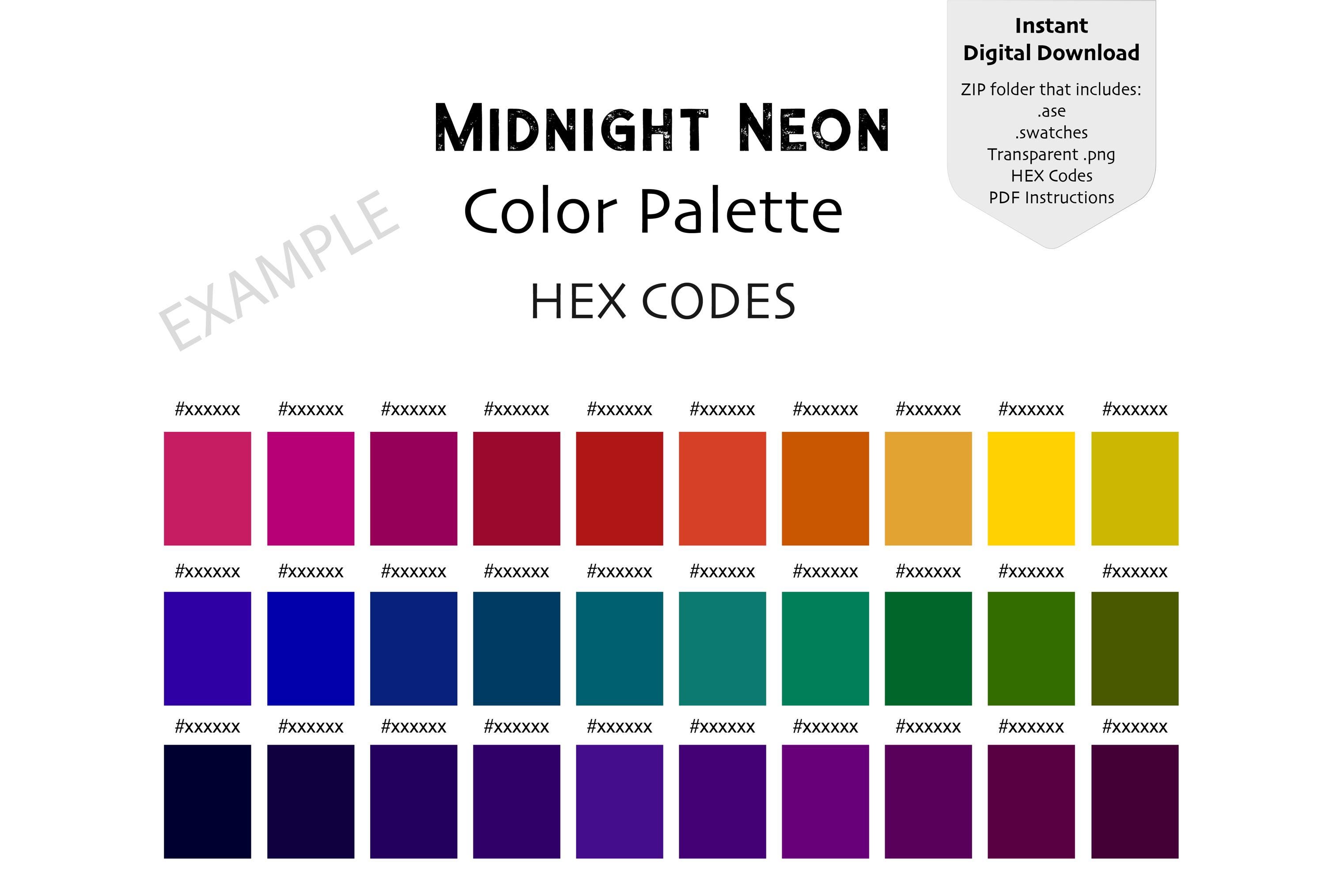 Midnight Neon Procreate & Adobe Digital Color Palette | Instant ...
