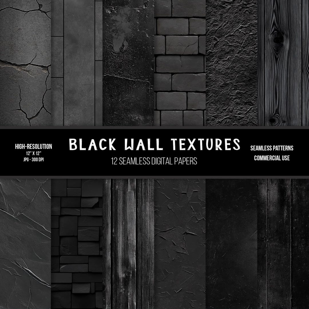Black Wall Textures Seamless Digital Paper | Commercial Use | High ...