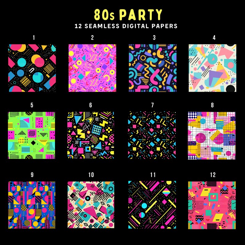 80s Party Seamless Digital Paper Commercial Use High-resolution 300 Dpi ...