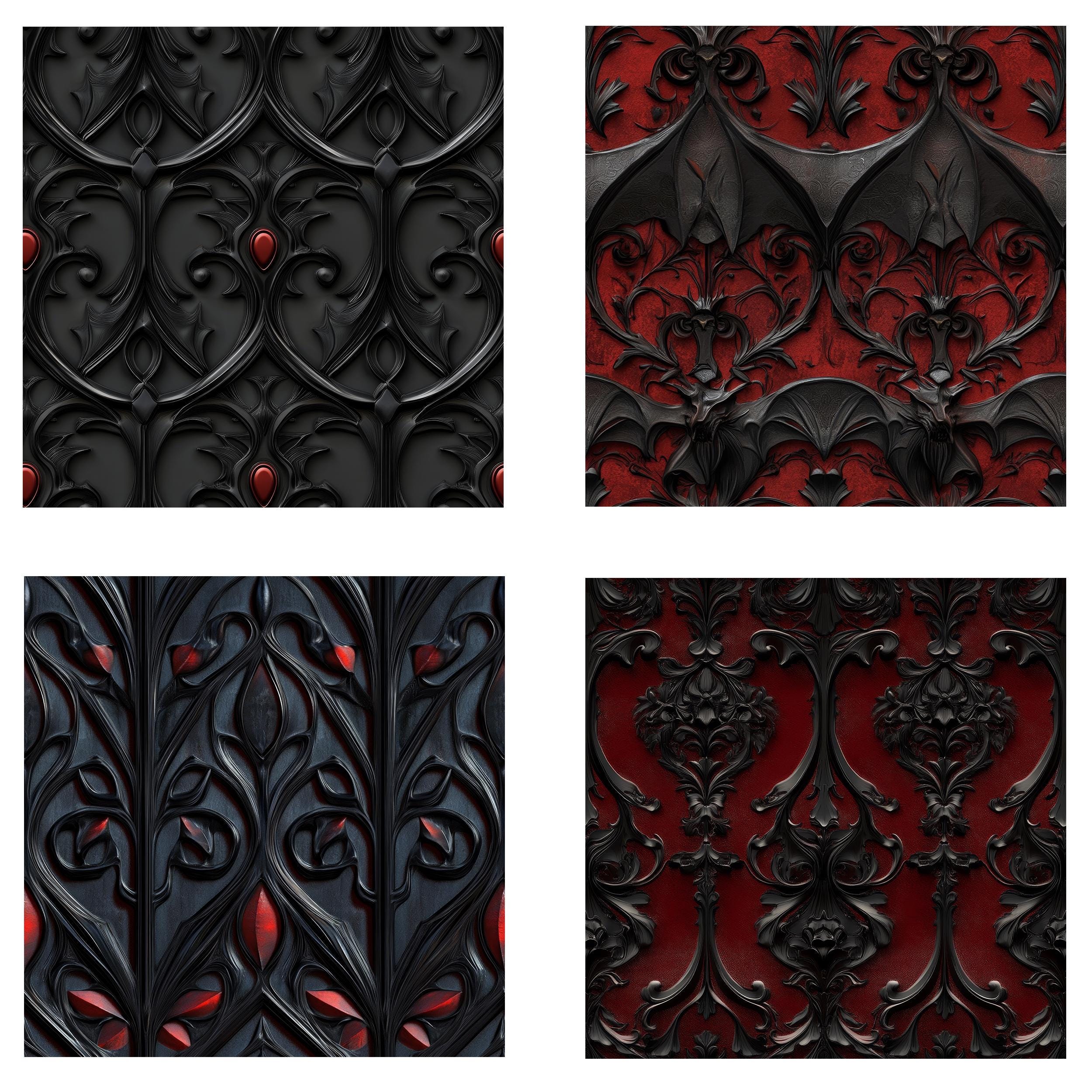 Embossed Gothic Digital Paper: Red and Black Seamless Patterns (digital ...