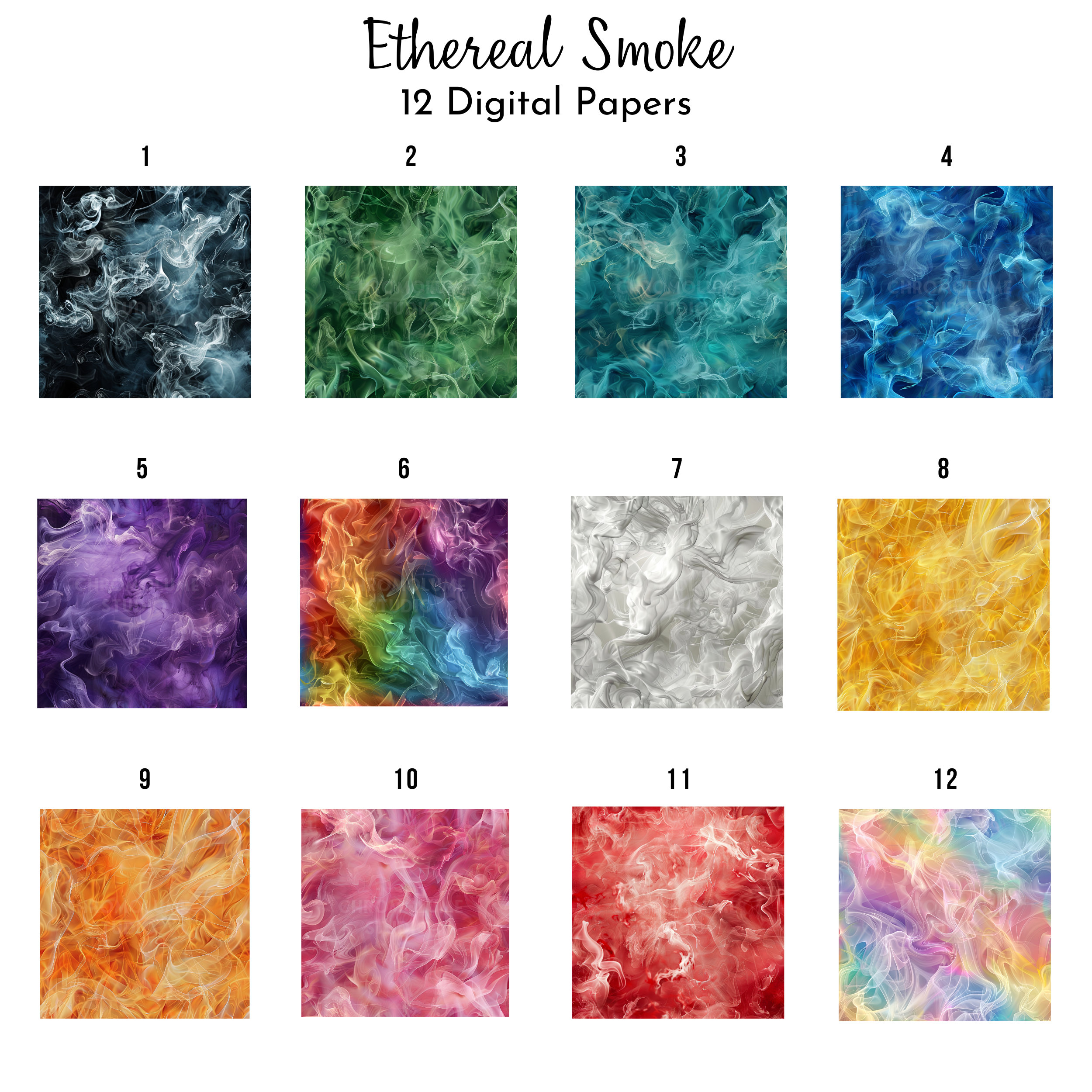 Ethereal Smoke Digital Paper: Seamless Colorful Mist Patterns (digital ...