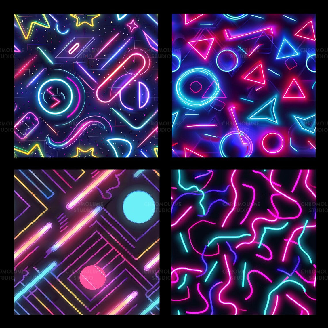 80s Neon Lights Seamless Digital Paper Commercial Use High-resolution ...