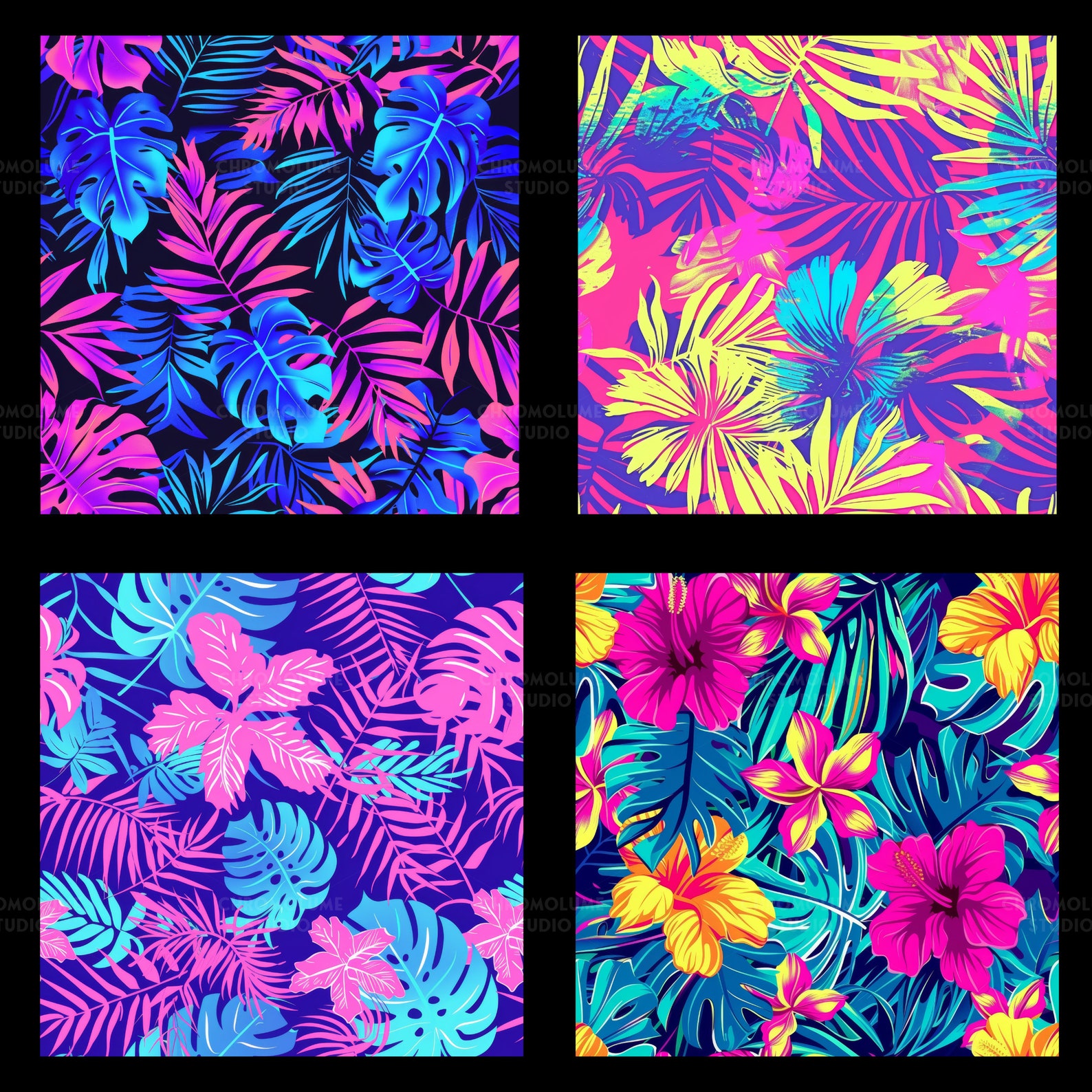 Neon Hawaiian Print Digital Paper: Seamless Tropical Patterns (digital ...