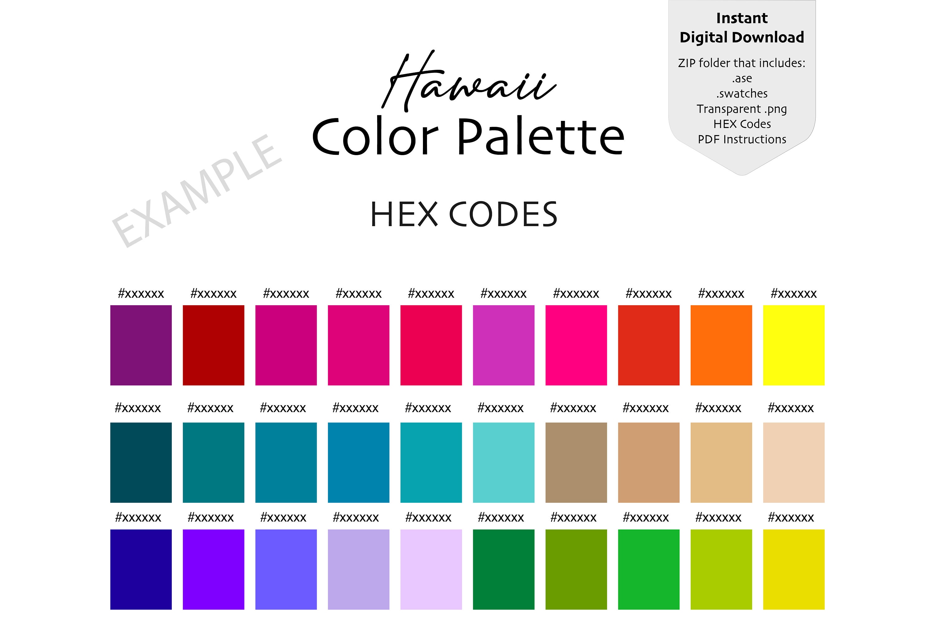 Hawaii Inspired Digital Color Palette: 30 Tropical Hues for Procreate ...