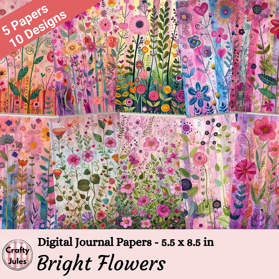 Bright Flowers Printable Journal Papers, Floral Scrapbook Pages ...