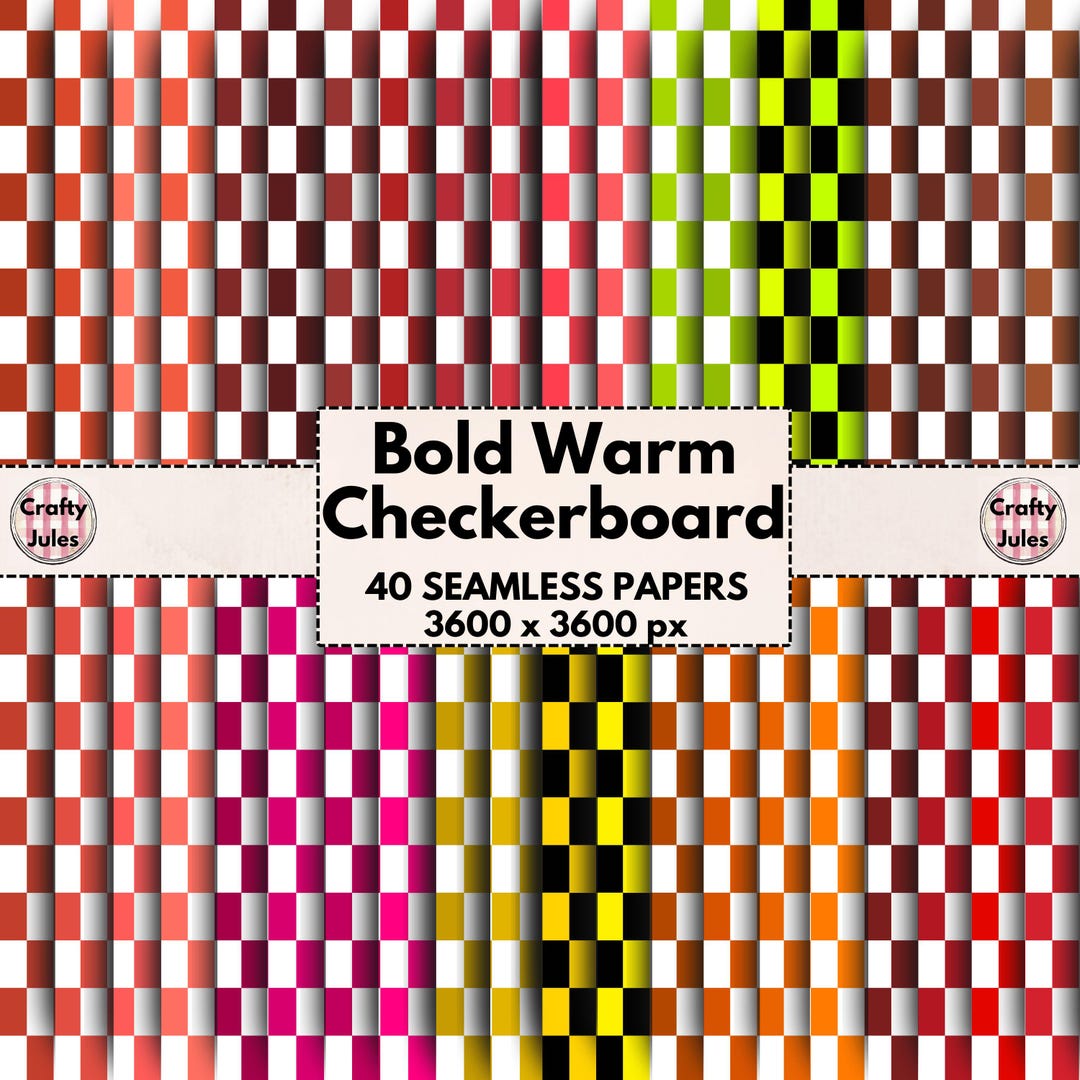 Bold Warm Checkerboard Seamless Digital Papers, 40 Printable Patterns ...
