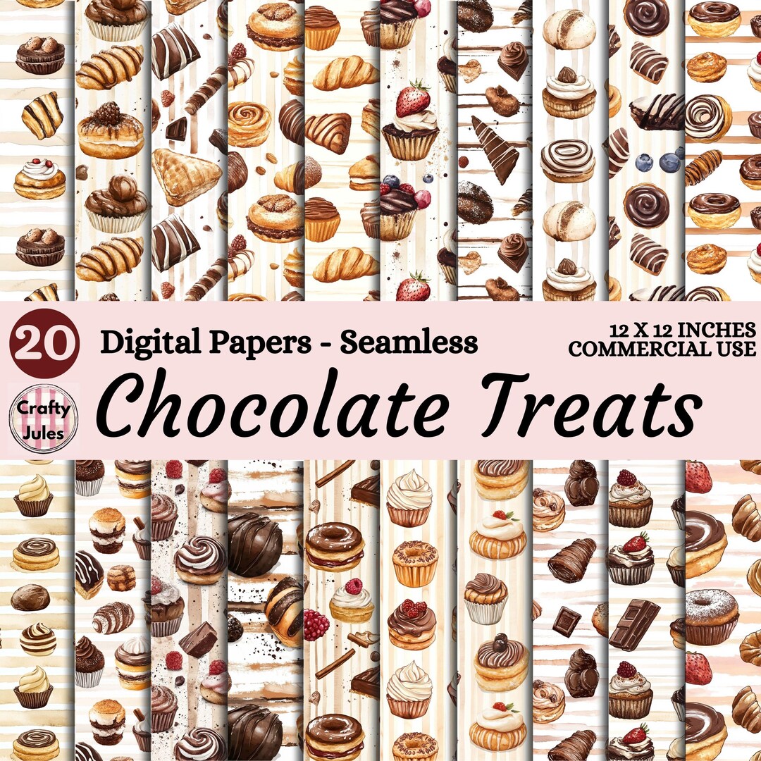 Chocolate Themed Digital Papers, Sweet Treats Scrapbook Patterns ...