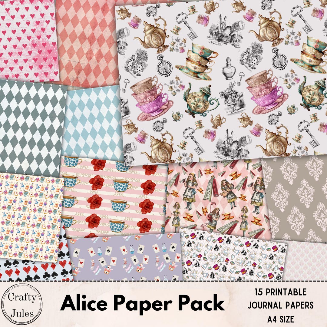 Alice in Wonderland Digital Paper: A4 Scrapbook Journal Pages (digital ...