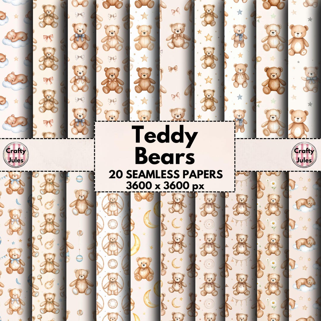 Teddy Bears Seamless Digital Patterns, 20 Printable Tiled Papers ...