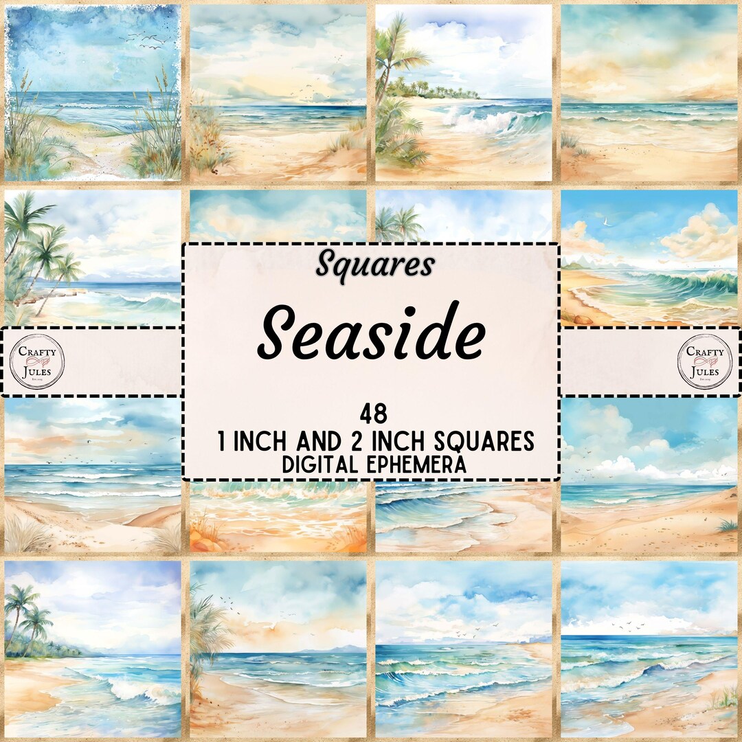 Seaside Squares, Printable Beach Themed Ephemera for Junk Journals ...
