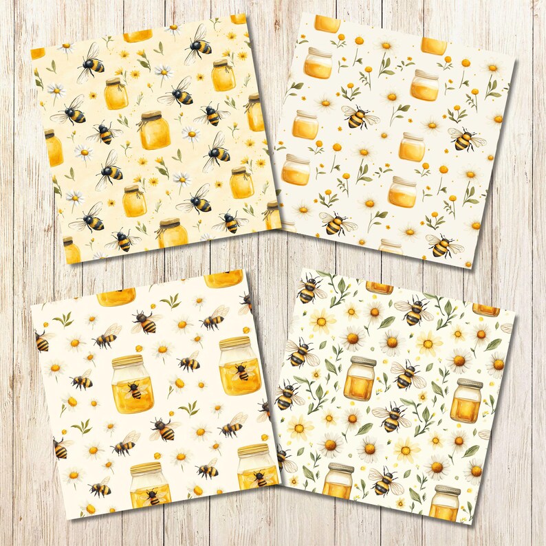 Bees and Honey Seamless Digital Patterns, 20 Printable Bee Themed Tiled ...