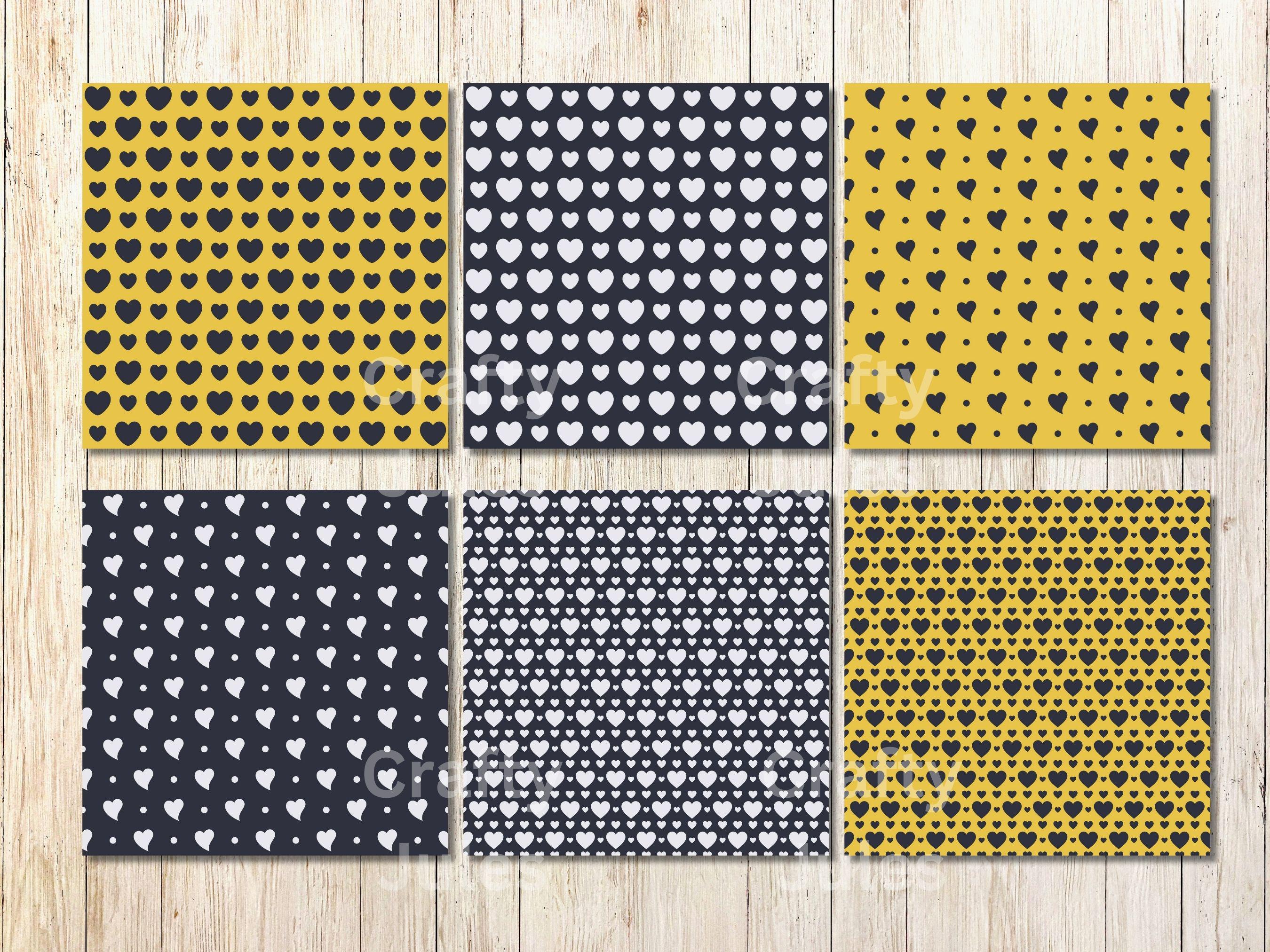 Black and Yellow Hearts Seamless Digital Patterns, 20 Crafting Papers ...