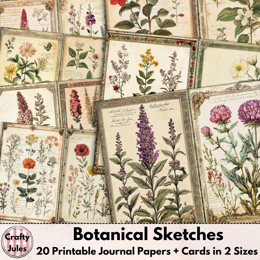 Botanical Digital Paper Pack – Printable Vintage Style Pages and ...
