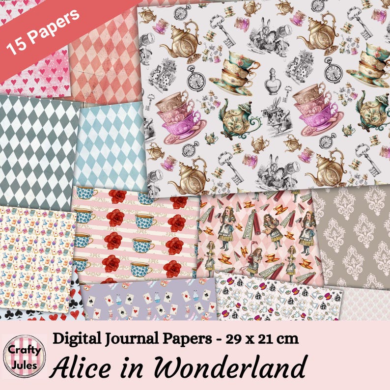 Alice in Wonderland Printable Papers, Fantasy Scrapbook Journal Pages ...