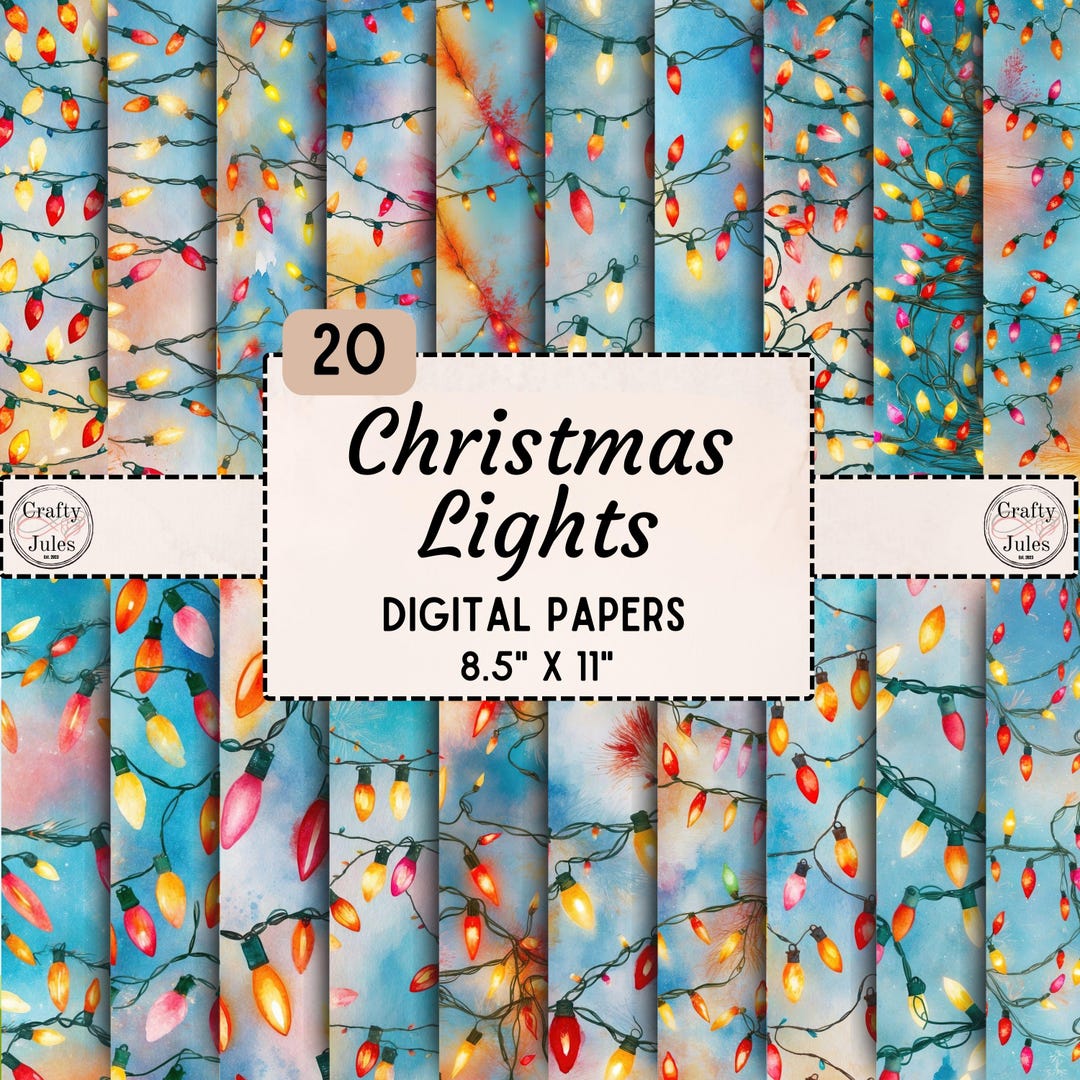 Christmas Lights Digital Paper Pack 20 Printable Papers for Festive ...