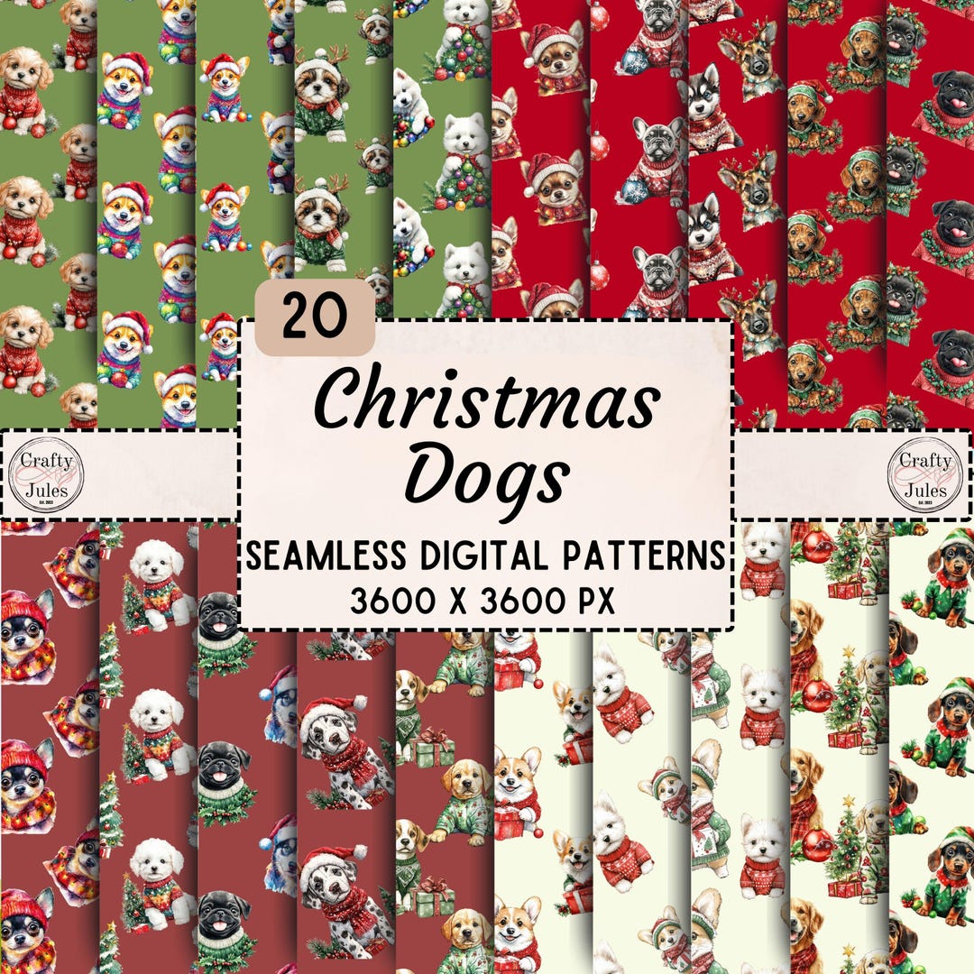 Christmas Dogs Seamless Digital Paper Pack, 20 Festive Seamless ...