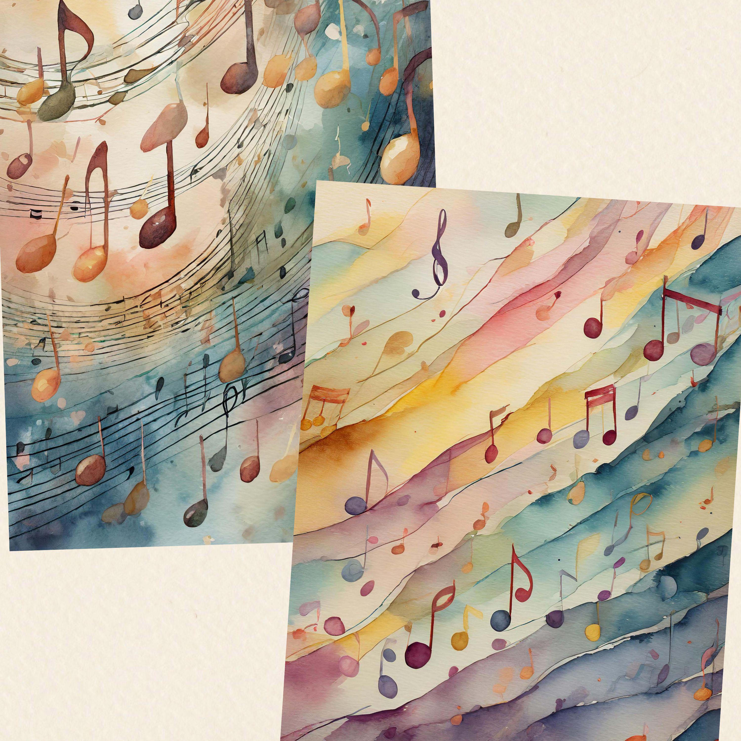 Pastel Musical Notes Digital Papers, Watercolour Music Theme Scrapbook ...