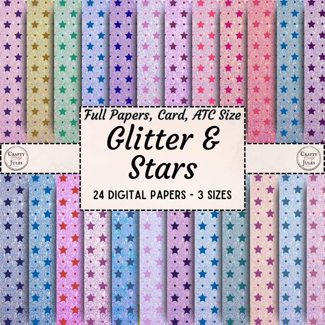 Glitter and Stars Digital Paper Pack, Multiple Colors, 24 Full Size ...