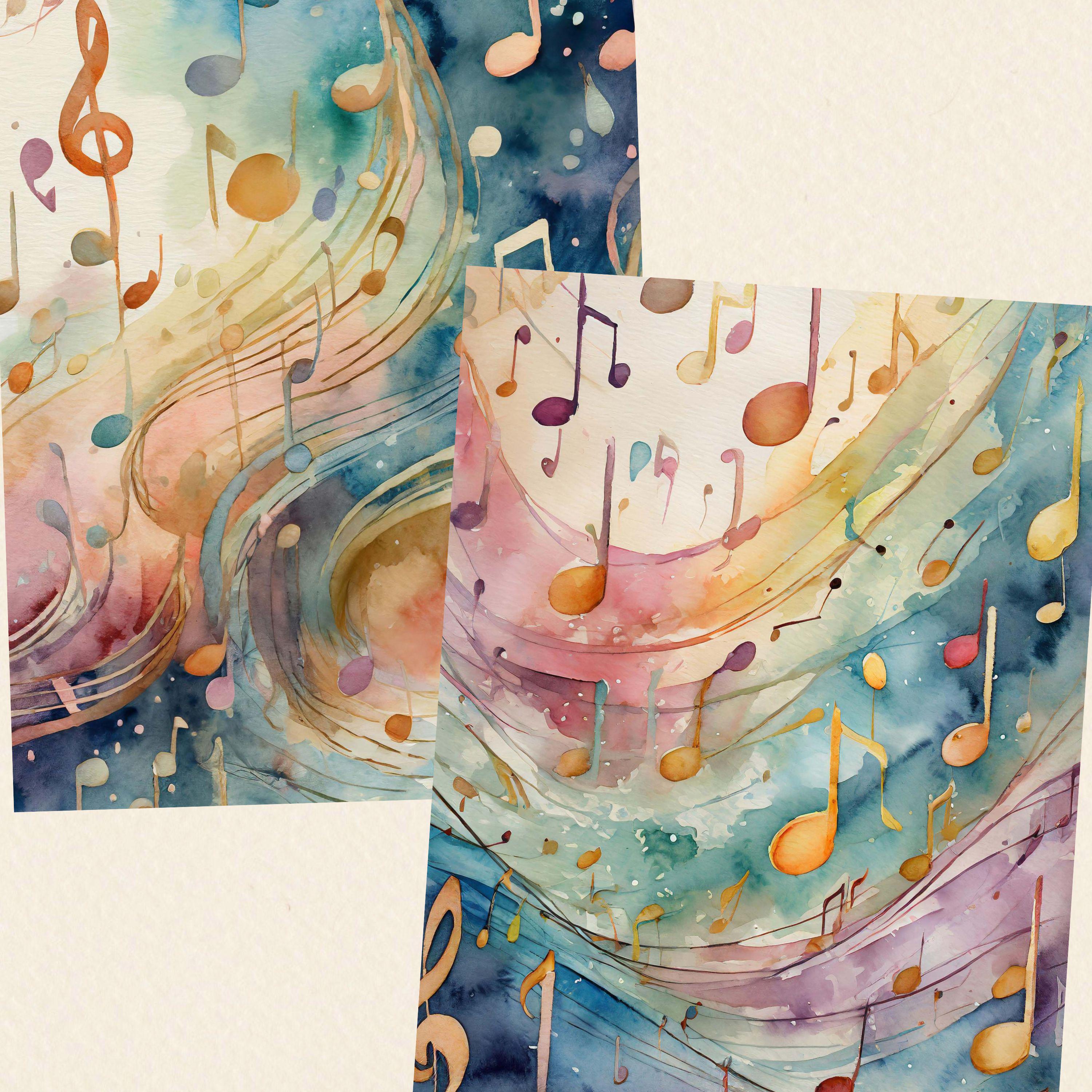 Pastel Musical Notes Digital Papers, Watercolour Music Theme Scrapbook ...
