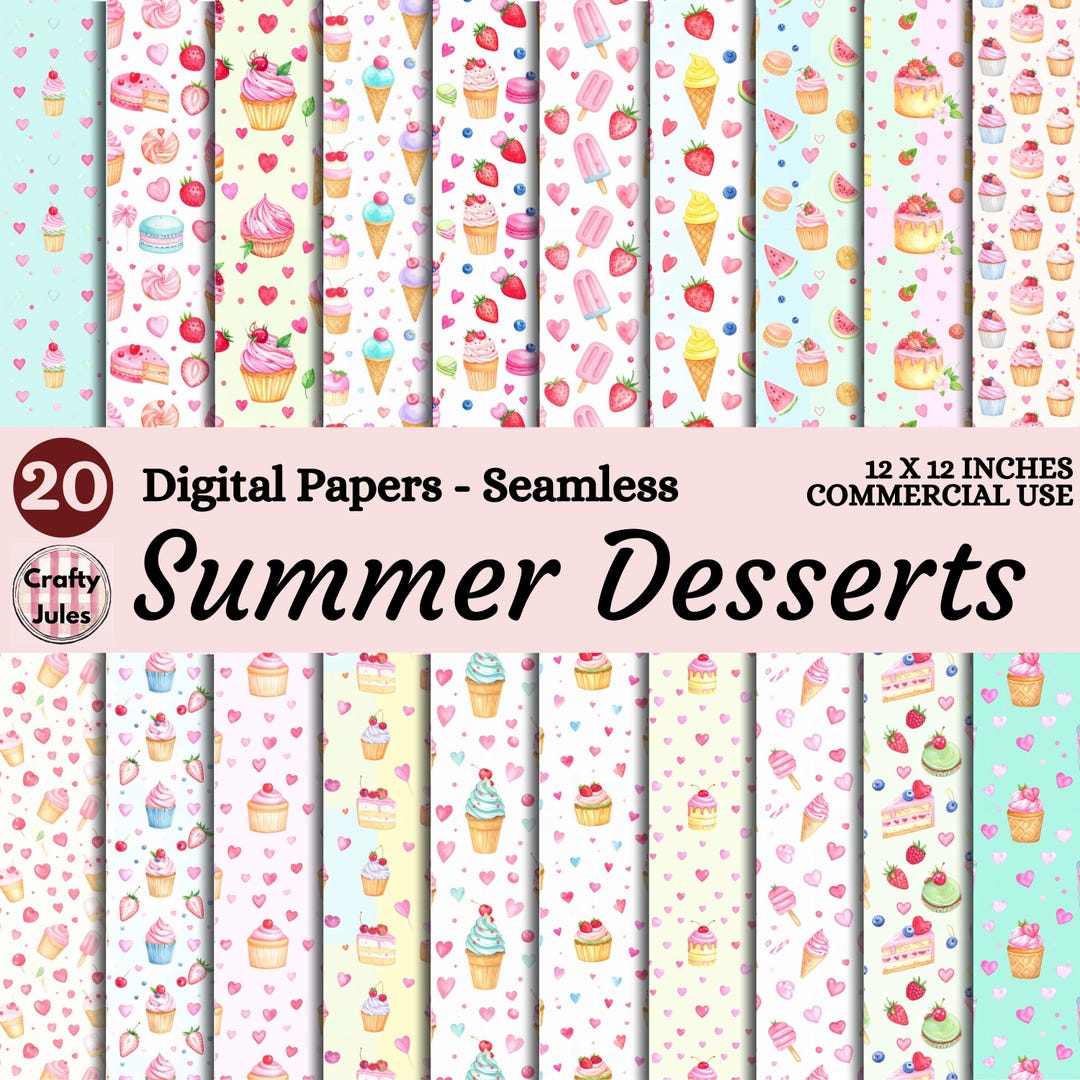 Summer Desserts Digital Papers, Printable Food Theme Scrapbook Sheets ...