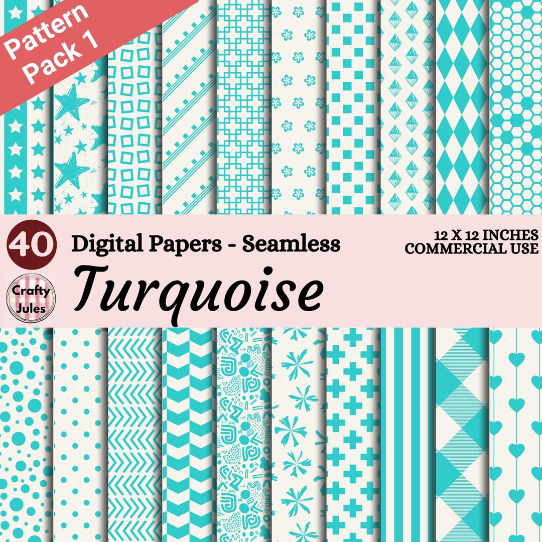 Turquoise & Cream Seamless Patterns, Geometric Scrapbook, Craft Papers ...