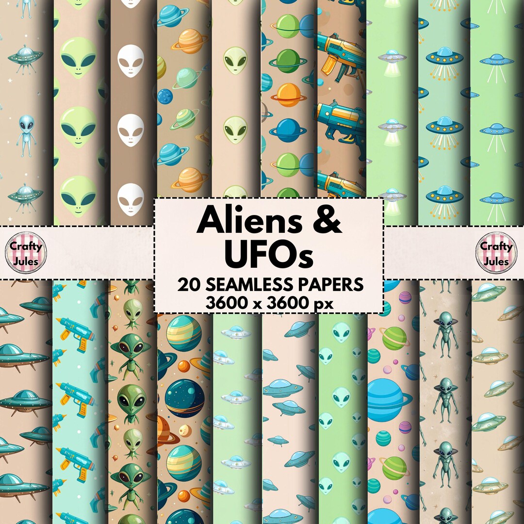 Aliens and Ufos Seamless Digital Papers, 20 Printable Patterns on Brown ...