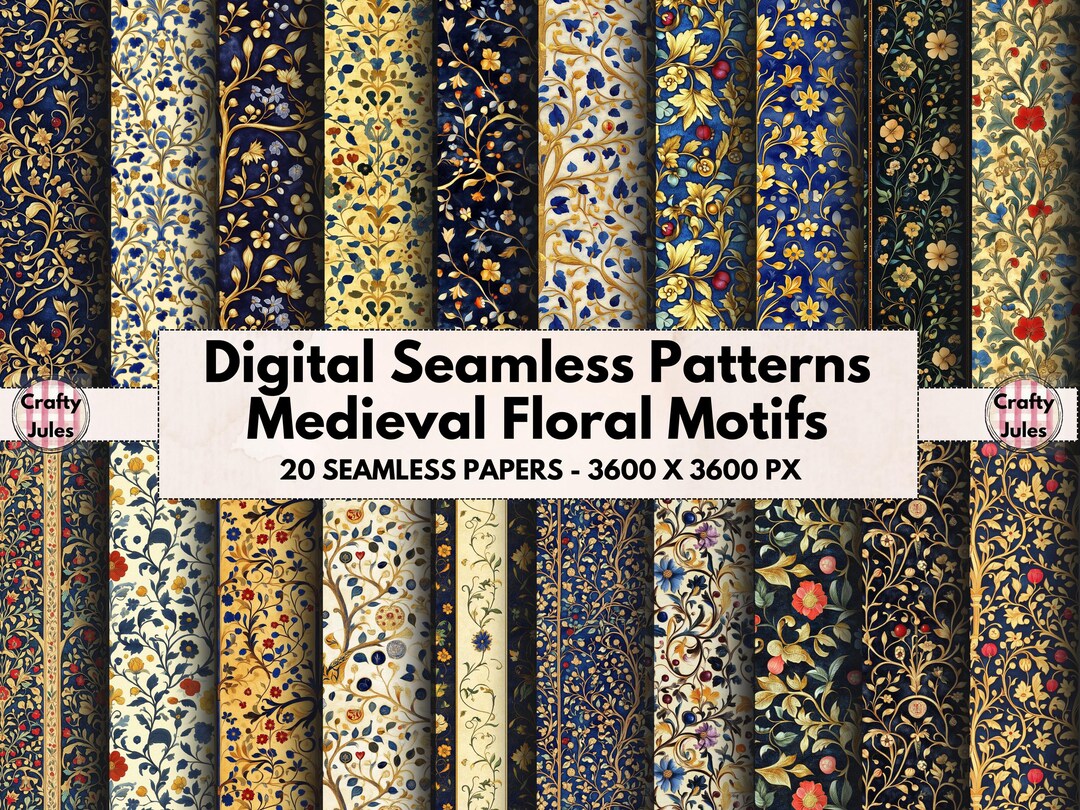 Seamless Medieval Digital Patterns, Middle Ages, Tree of Life, Floral ...