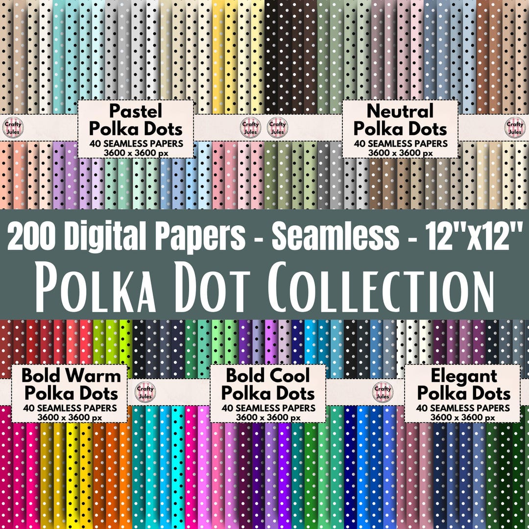 200 Polka Dot Seamless Patterns, 5 Colour Palettes, Printable Scrapbook ...