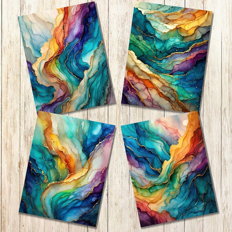 Rainbow Alcohol Ink Style Digital Paper Pack Colourful Backgrounds ...