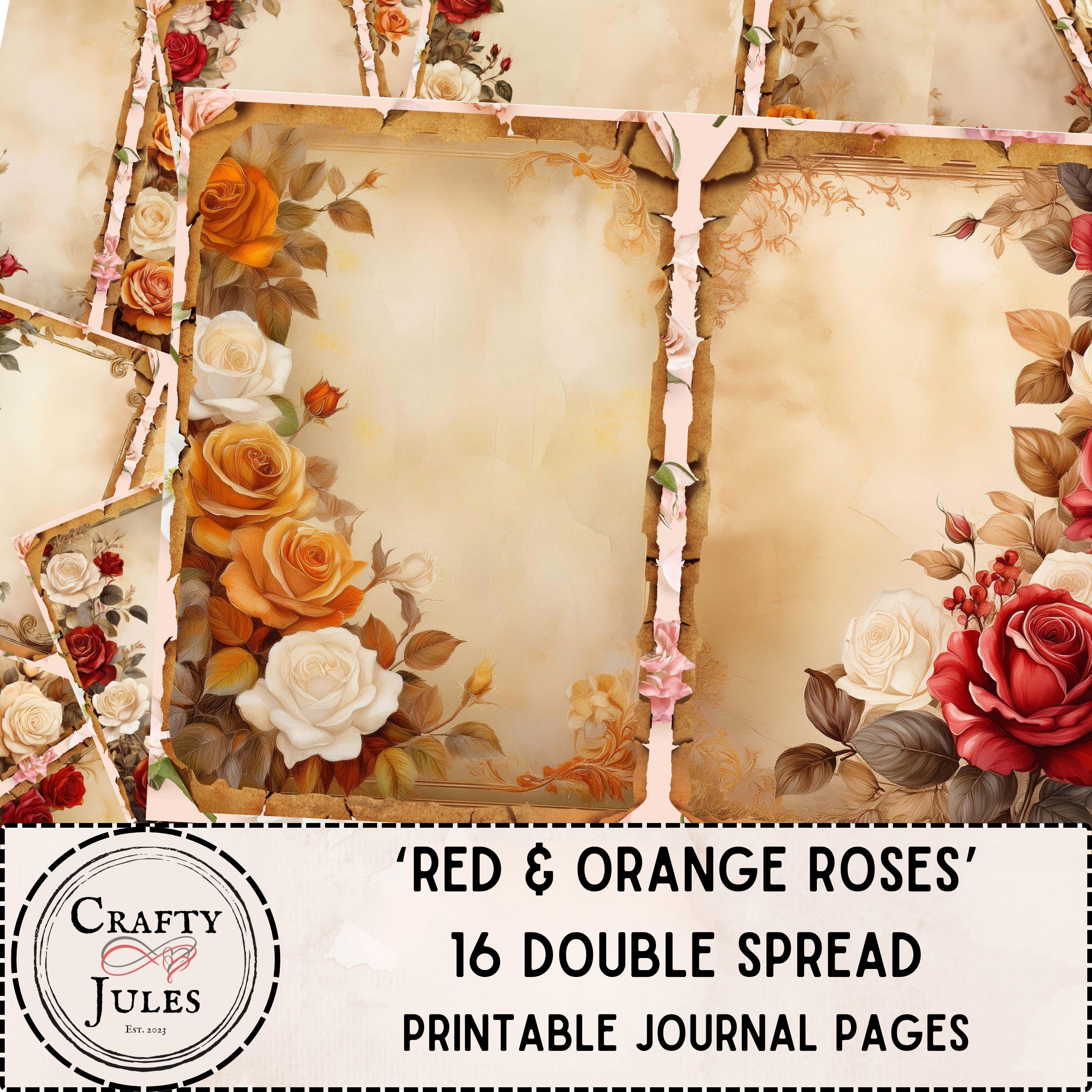 Red and Orange Roses, Printable Junk Journal Papers, 16 Double Pages ...