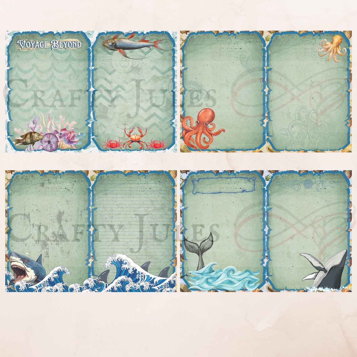 Printable Ocean Junk Journal Kit, 44 Pages in 2 Sizes, Double Pages ...