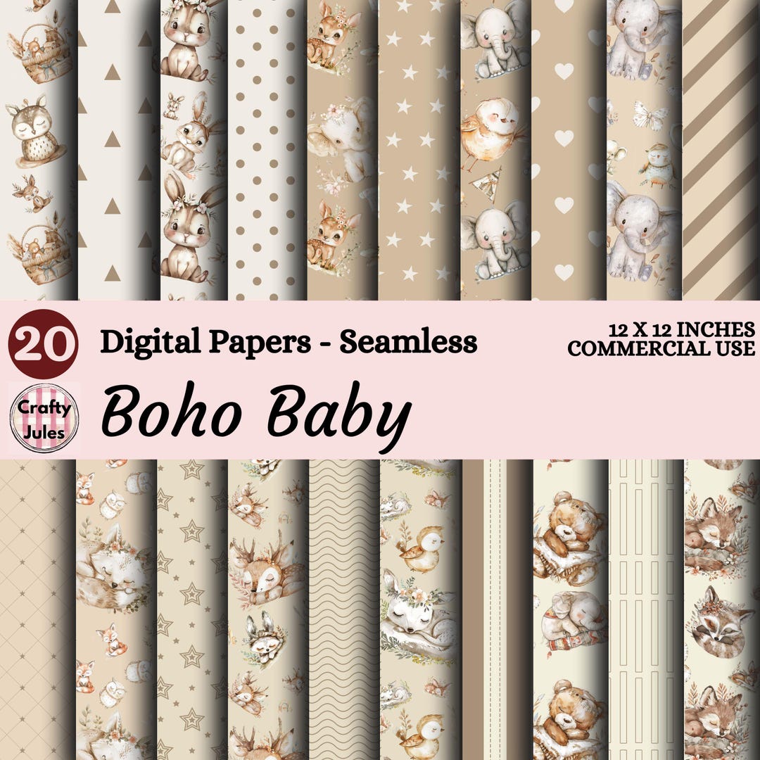 Baby Boho Digital Papers, Neutral Colour Children's Nursery Scrapbook ...