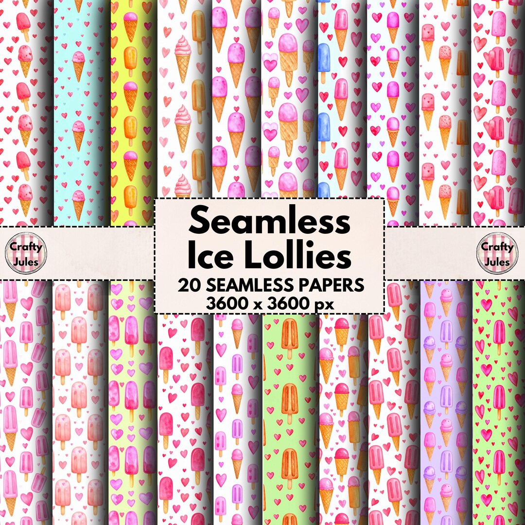 Seamless Ice Lolly Patterns, 20 Printable Papers, Commercial Use ...