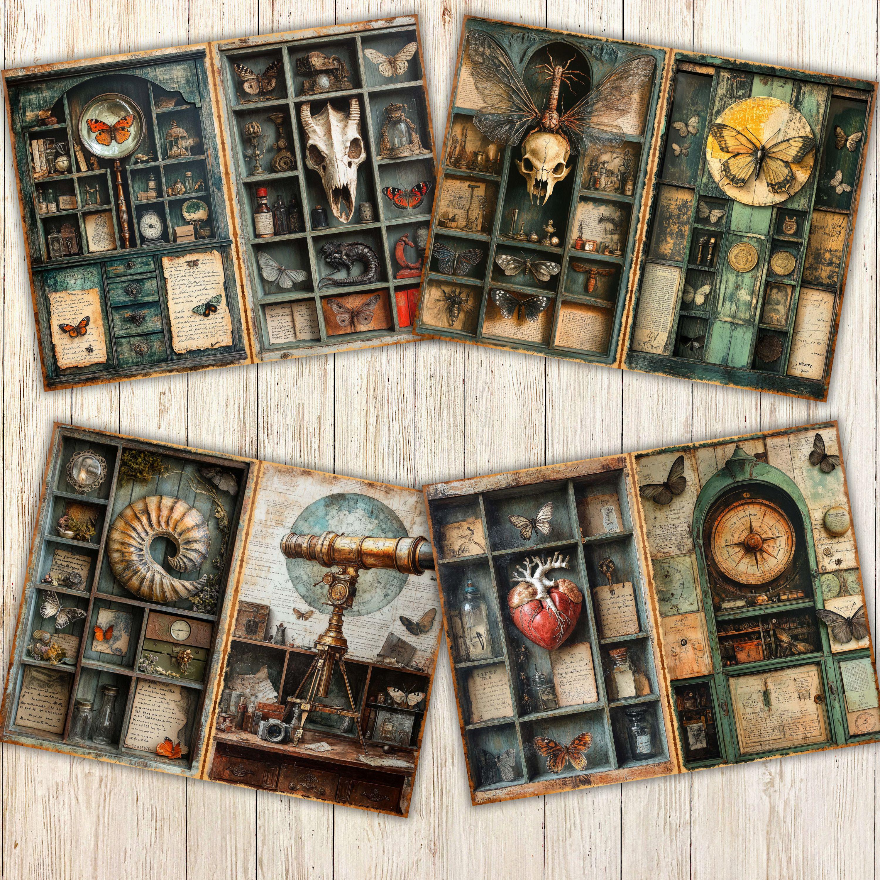 Curiosity Cabinet Junk Journal Papers and Cards, Printable Victorian ...